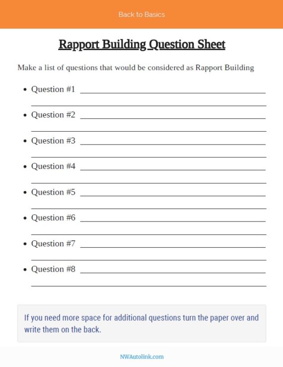 Sheet – Rapport Building Questions – NWAutoLink